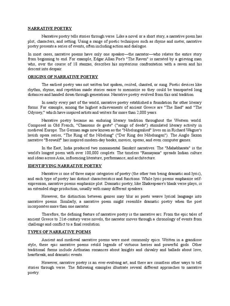 Narrative Poetry and Lyric Poetry | PDF | Poetry | Narrative