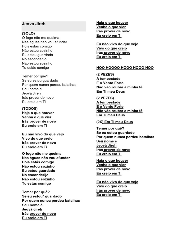 Letra da Música Jeová Jireh | PDF
