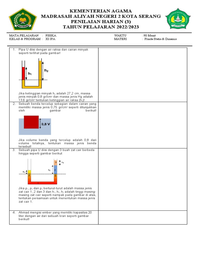 PH - 3 - Fluida Statis & Dinamis - 11 IPA | PDF