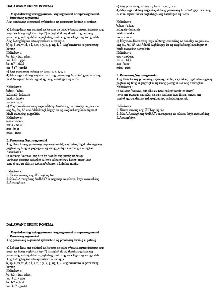 Dalawang Uri NG Ponema | PDF