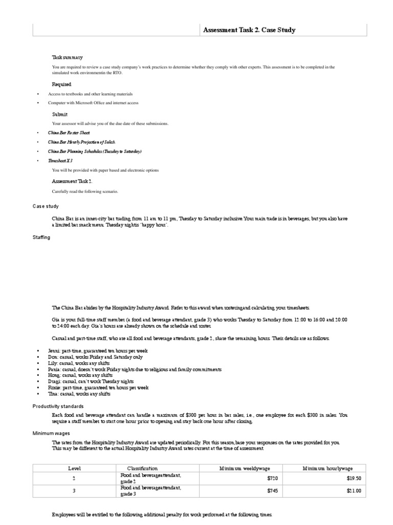 SITXHRM002-case Study PDF | Download Free PDF | Employment | Overtime