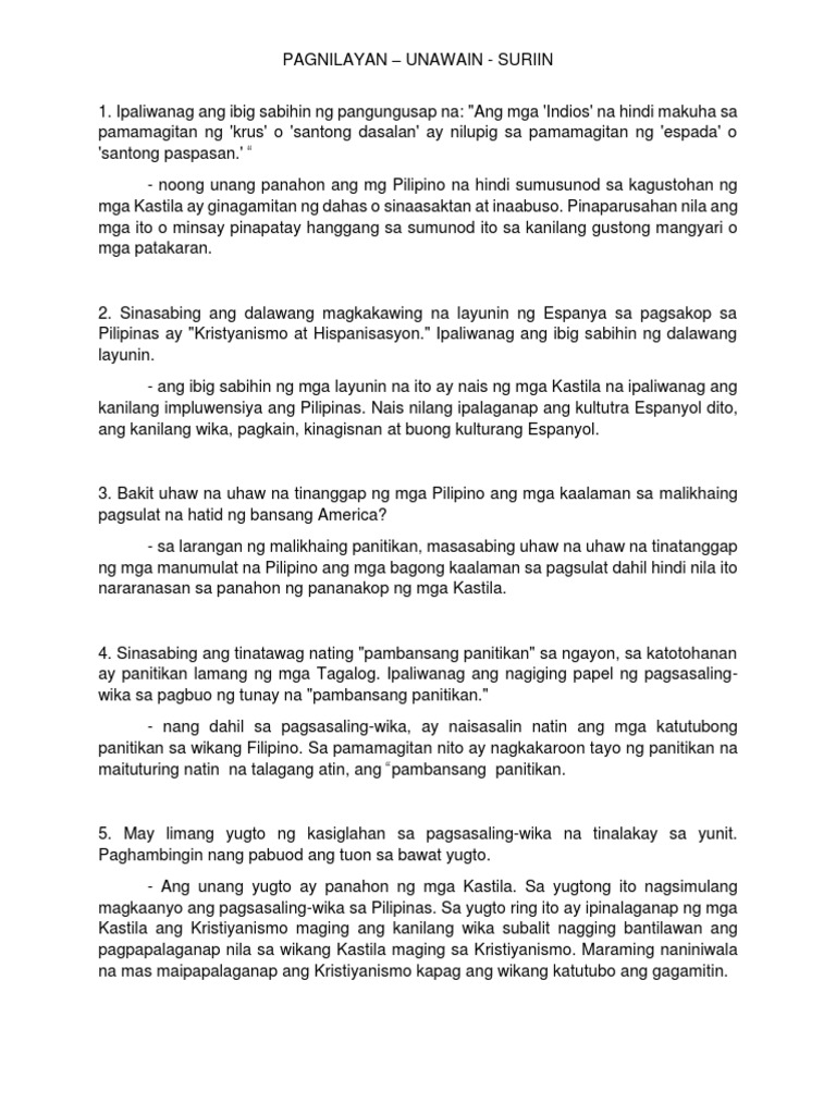 GORA, PAGNILAYAN-SURIIN-UNAWAIN | PDF