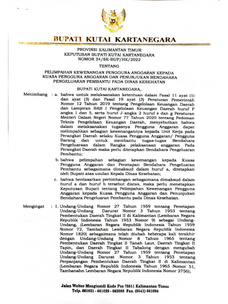 SK PELIMPAHAN PA KE KPA DAN PENUNJUKAN BPP Dinkes | PDF