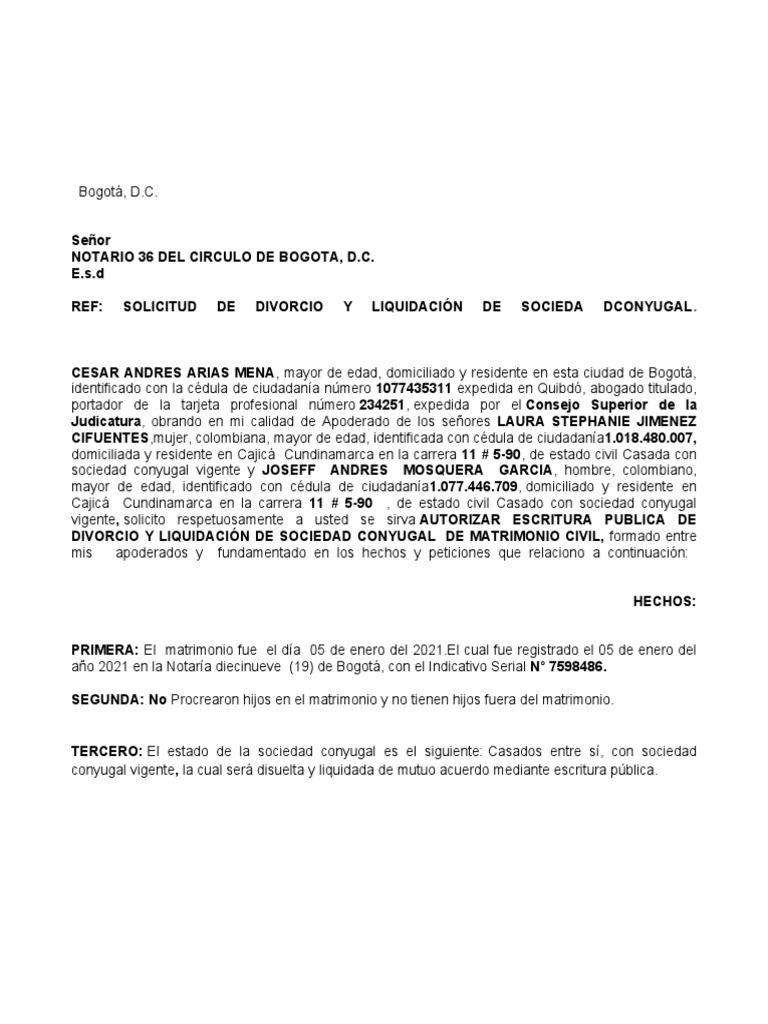 Solicitud de Divorcio de Laura y Joseff | PDF | Divorcio | Matrimonio ...