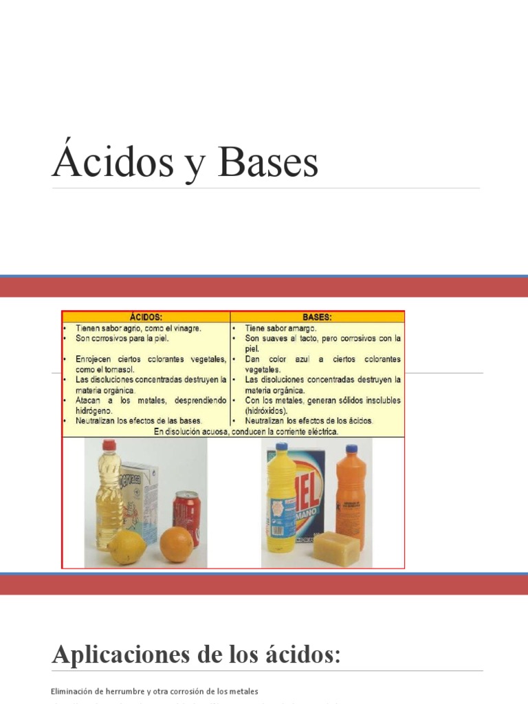 Usos y características de ácidos y bases | PDF | Ácido | Ph