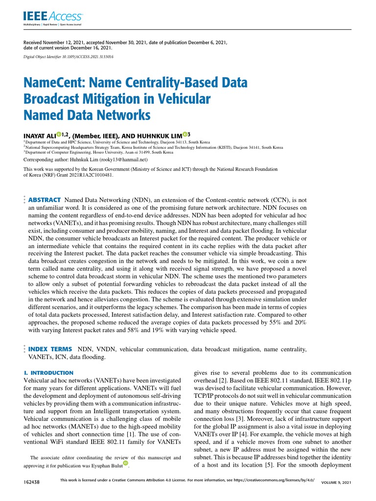 NameCent Name Centrality-Based Data Broadcast Mitigation in Vehicular Named Data Networks ...