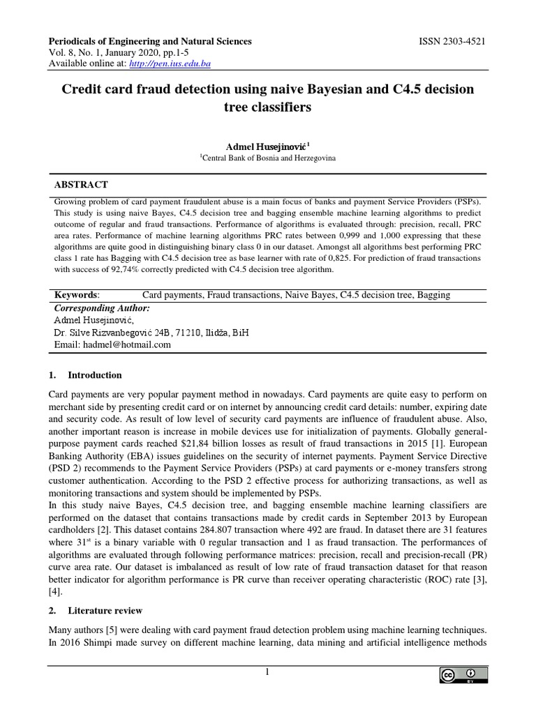 Credit Card Fraud Detection Using Naive Bayesian and C4.5 Decision | PDF | Machine Learning ...
