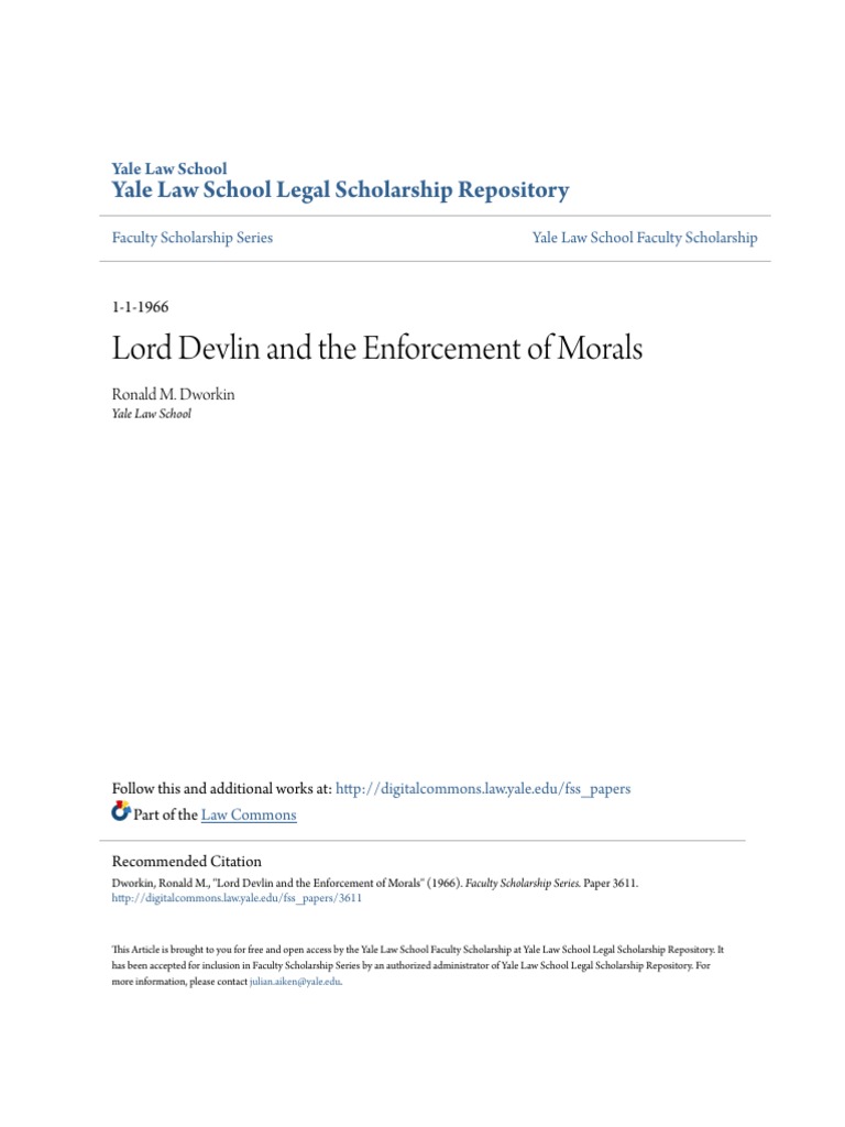 Lord Devlin and The Enforcement of Moral | PDF | Reason | Morality
