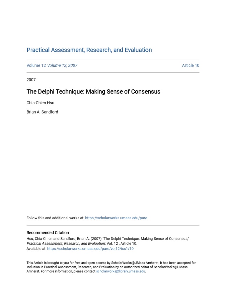 Hsu 2007 The Delphi Technique Making Sense Of Consensus Download