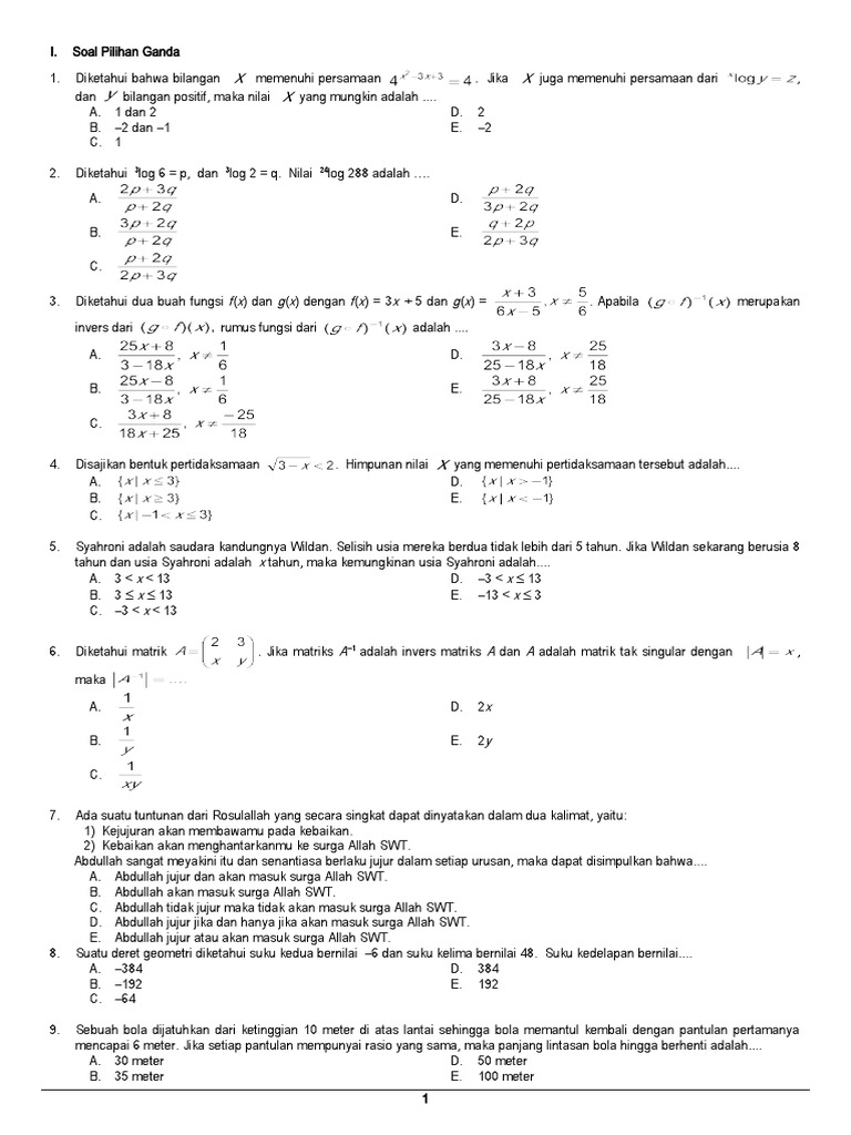 Soal Matematika Wajib Sma | PDF