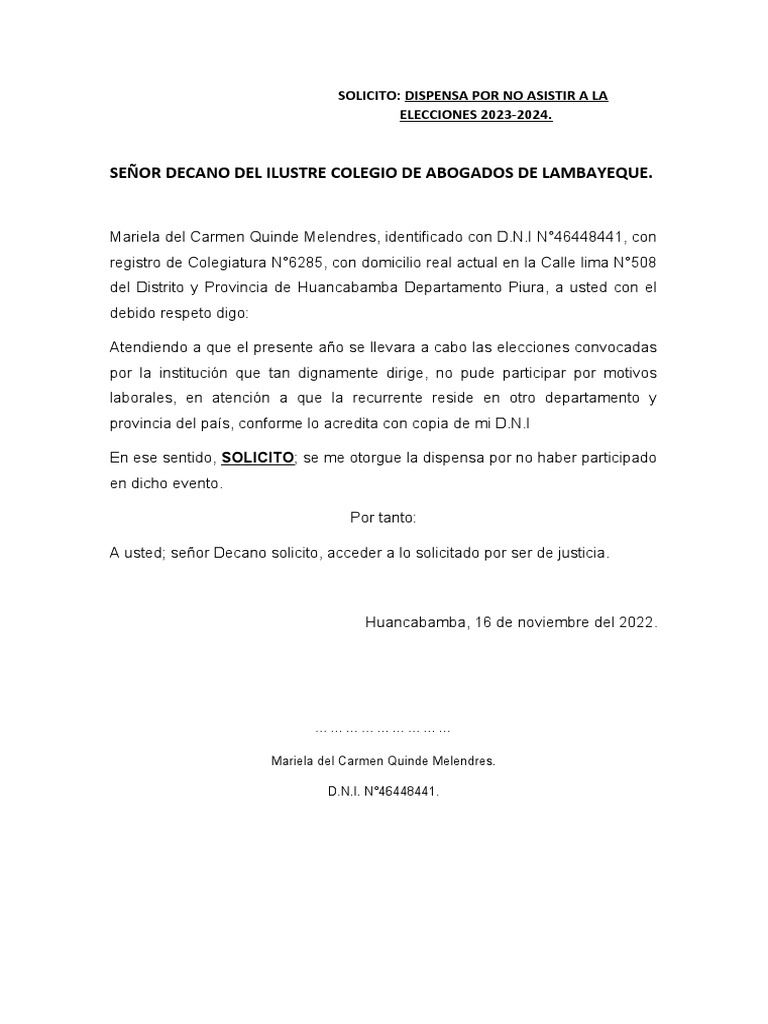 Solicito Dispensa | PDF