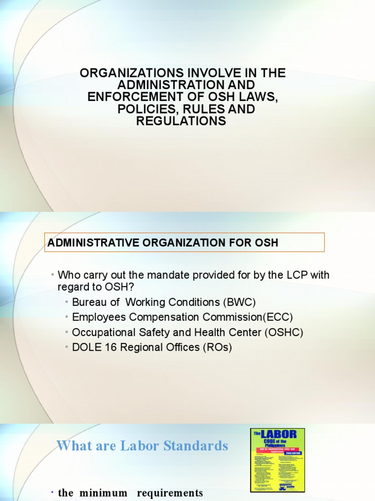 OSH LAWS AND ENFORCEMENT AGENCIES | PDF | Occupational Safety And ...
