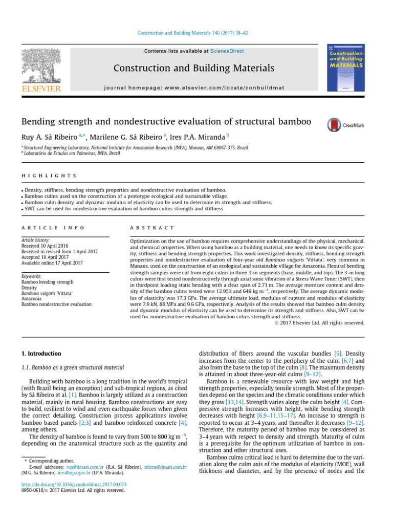 Bending Strength and Nondestructive Evaluation of Structural Bamboo ...