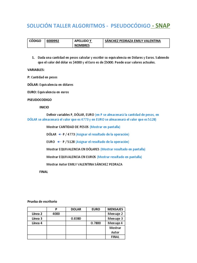 Taller Algoritmos-Pseudocodigo Snap | PDF | Algoritmos | Matemáticas Aplicadas
