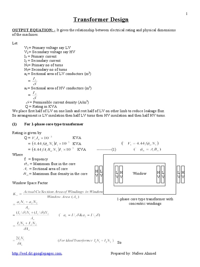 Notes Tee604 Transformer Design | PDF | Transformer | Metrology