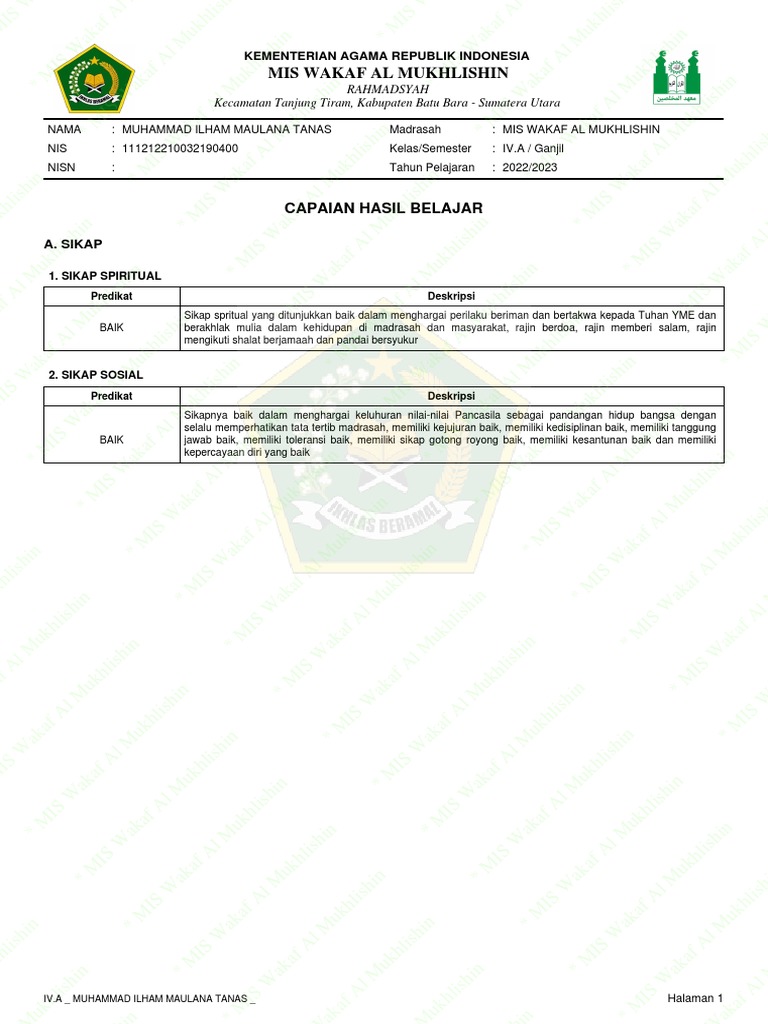 Rapor IV.A - MUHAMMAD ILHAM MAULANA TANAS - PDF | PDF