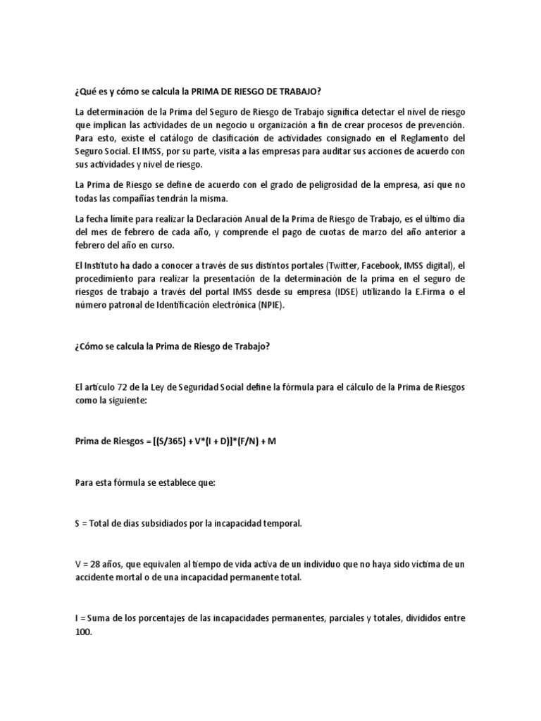 Cálculo y Declaración de Prima de Riesgo | PDF
