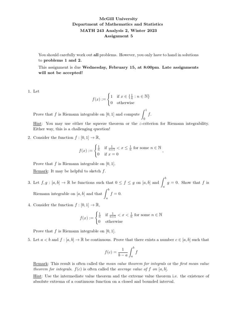 243 W 23 Ass 5 | PDF | Mathematics | Mathematical Analysis