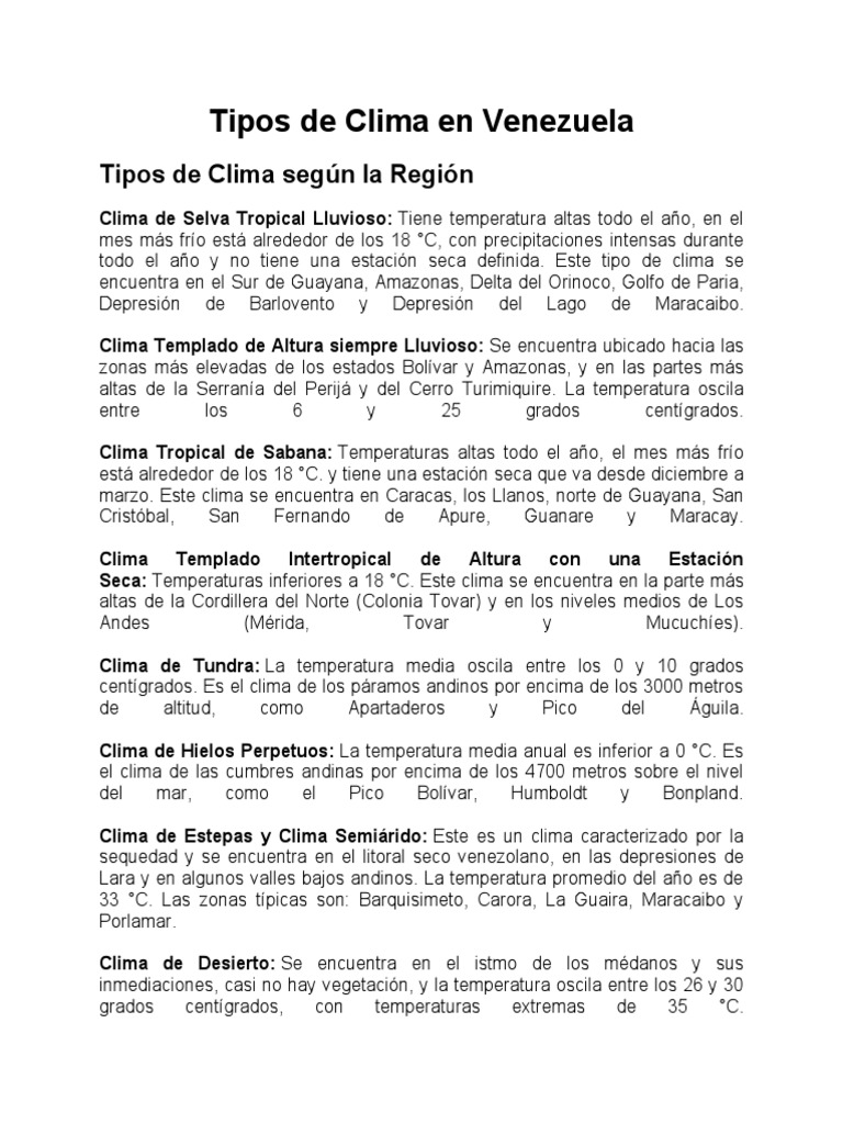 Climas de Venezuela según altitud y región | PDF | Andes | Clima