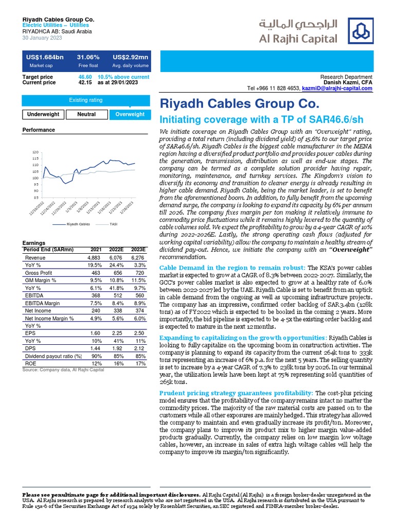 Riyadh Cables Group Co Initiation Covergae Report PDF | PDF | Discounted Cash Flow | Valuation ...