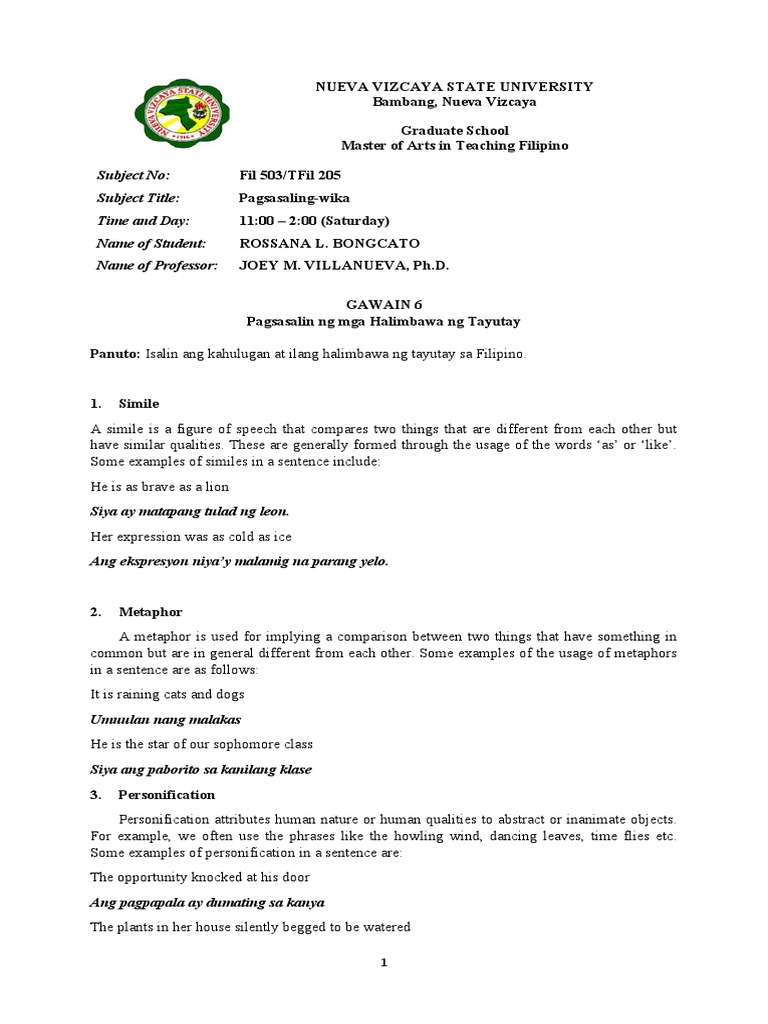 Filipino Figures of Speech Examples | PDF | Metaphor | Linguistics