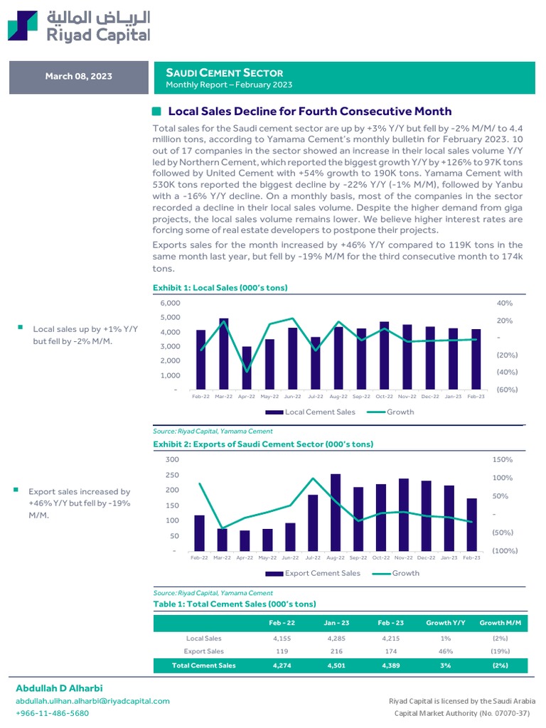 Saudi Cement Sector - February 2023 - Riyadh Capital | PDF | Investing | Forecasting