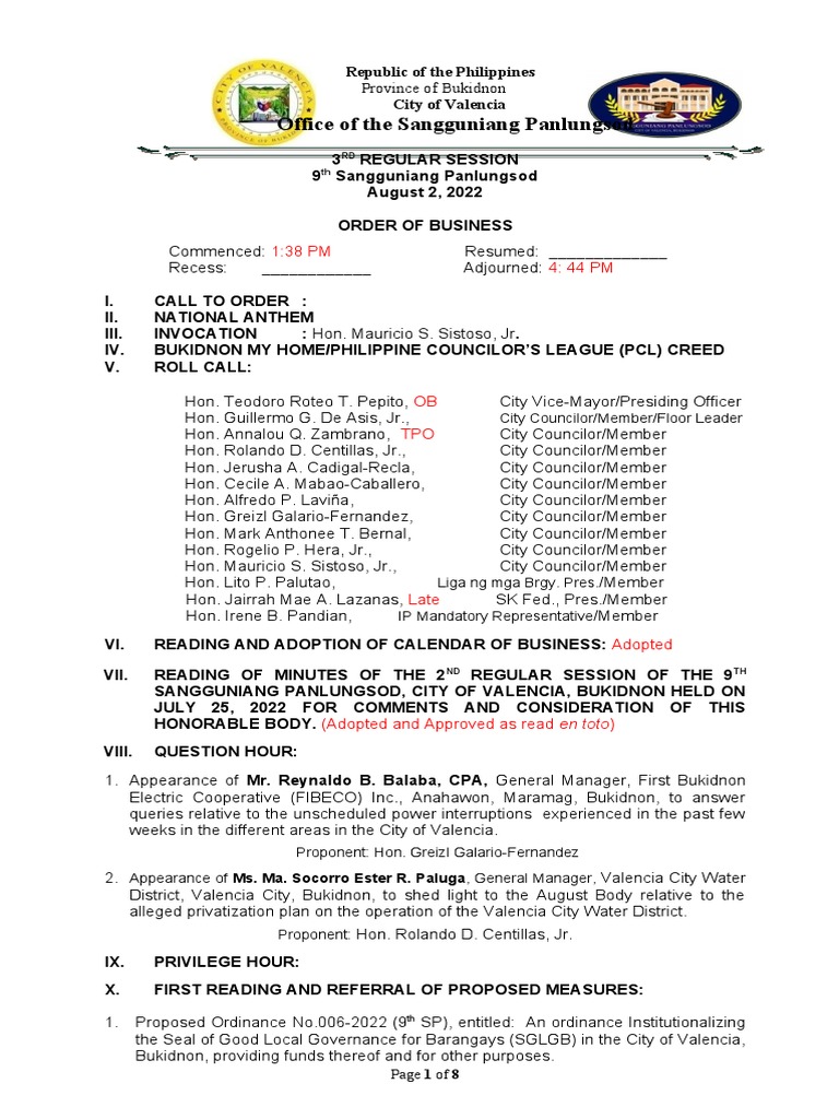 3RD REGULAR SESSION, AUGUST 2, 2022, Final | PDF | Home & Garden