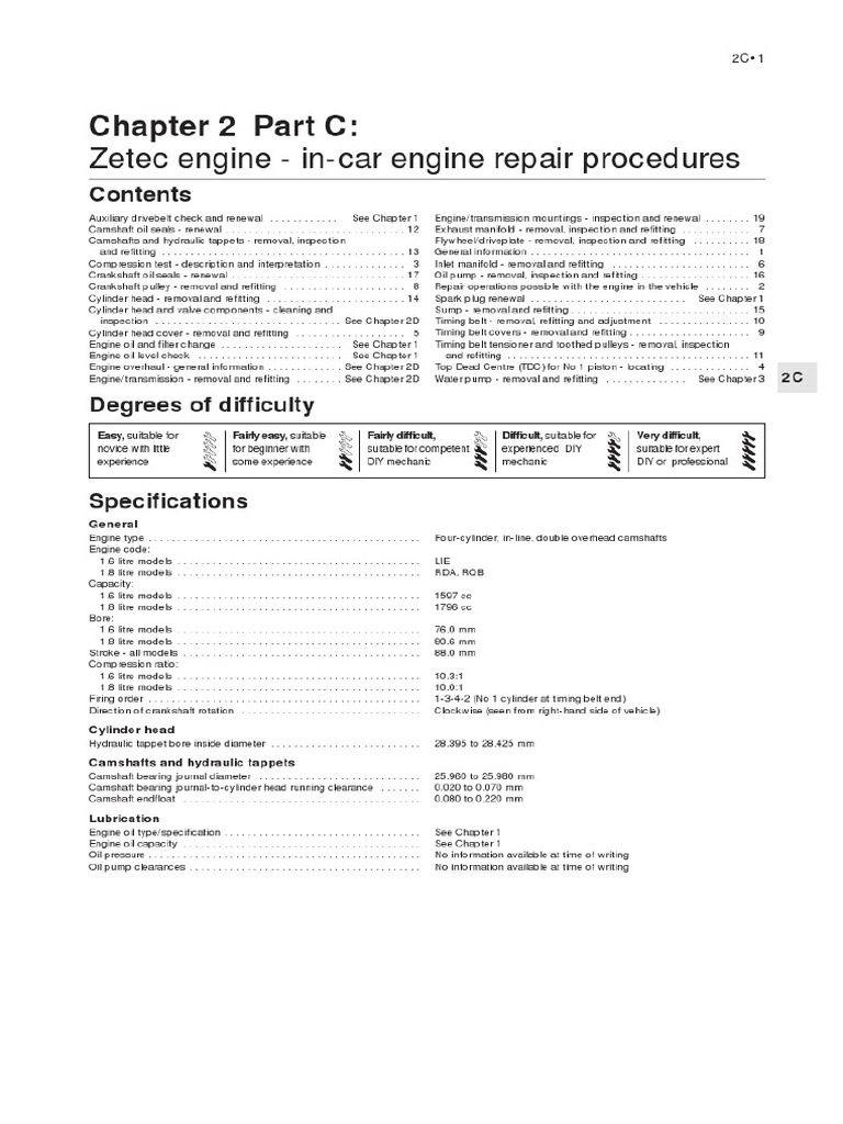 Manual de Reparo Motor Ford Escort Zetec | PDF