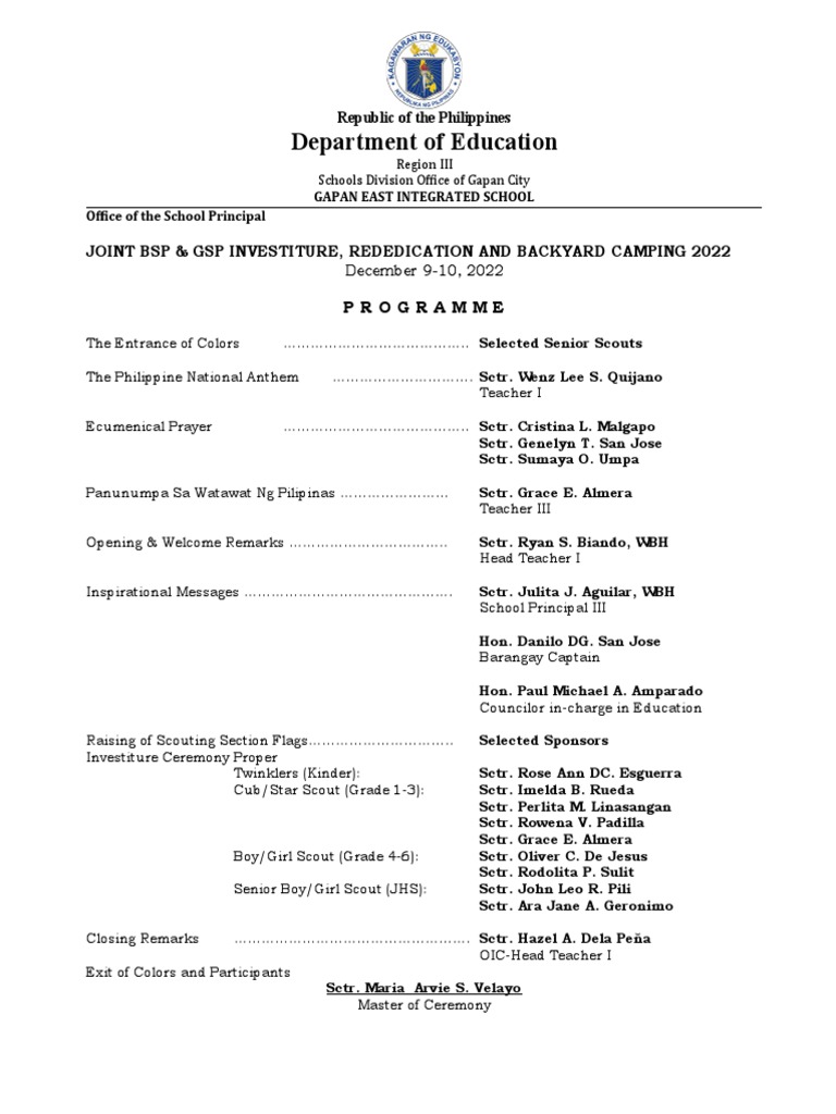 Edited BSP GSP Program | PDF | Scouting | Philippines