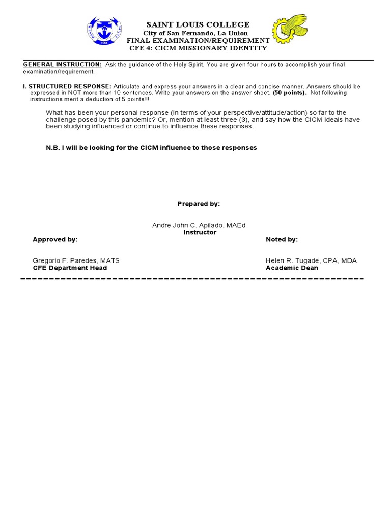 CICM Missionary Identity Exam Insights | PDF