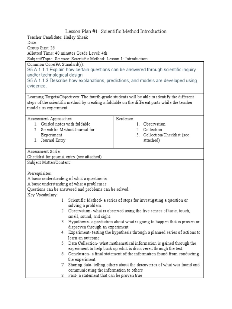 Lesson Plan 1-Scientific Method Intro | PDF | Scientific Method ...