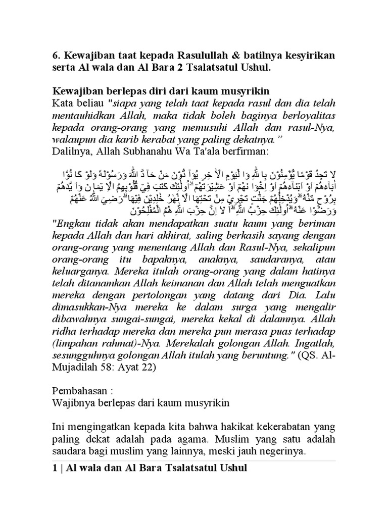 Kewajiban Taat Kepada Rasulullah And Batilnya Kesyirikan Serta Al Wala Dan Al Bara 2 Tsalatsatul
