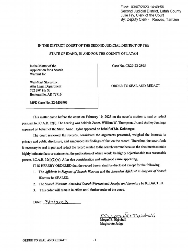 Order To Seal Redact - Wal-Mart Stores Inc | PDF | Cheque | Credit Card