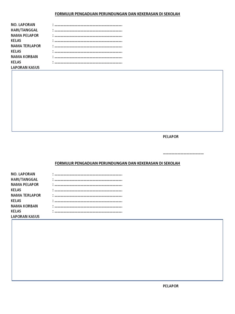 Formulir Pengaduan Perundungan Dan Kekerasan Di Sekolah | PDF