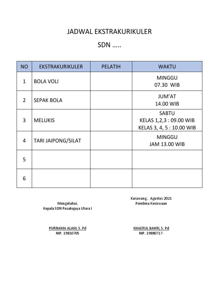 Jadwal Ekstrakurikuler SD | PDF