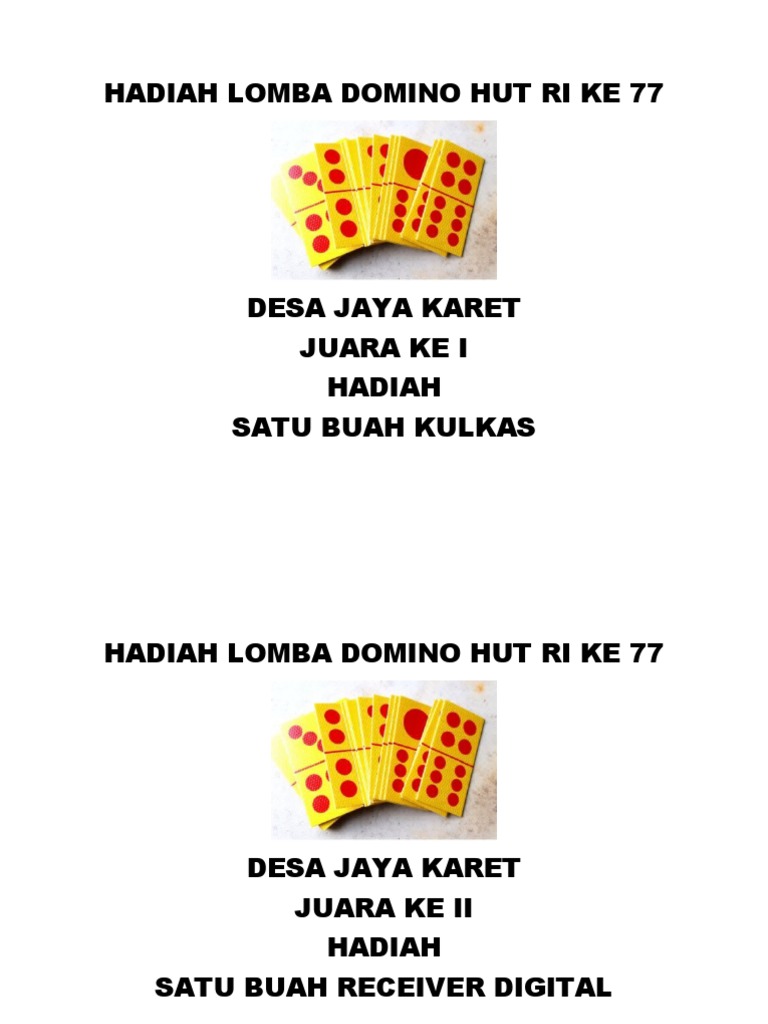 Hadiah Lomba Domino Hut Ri Ke 77 | PDF