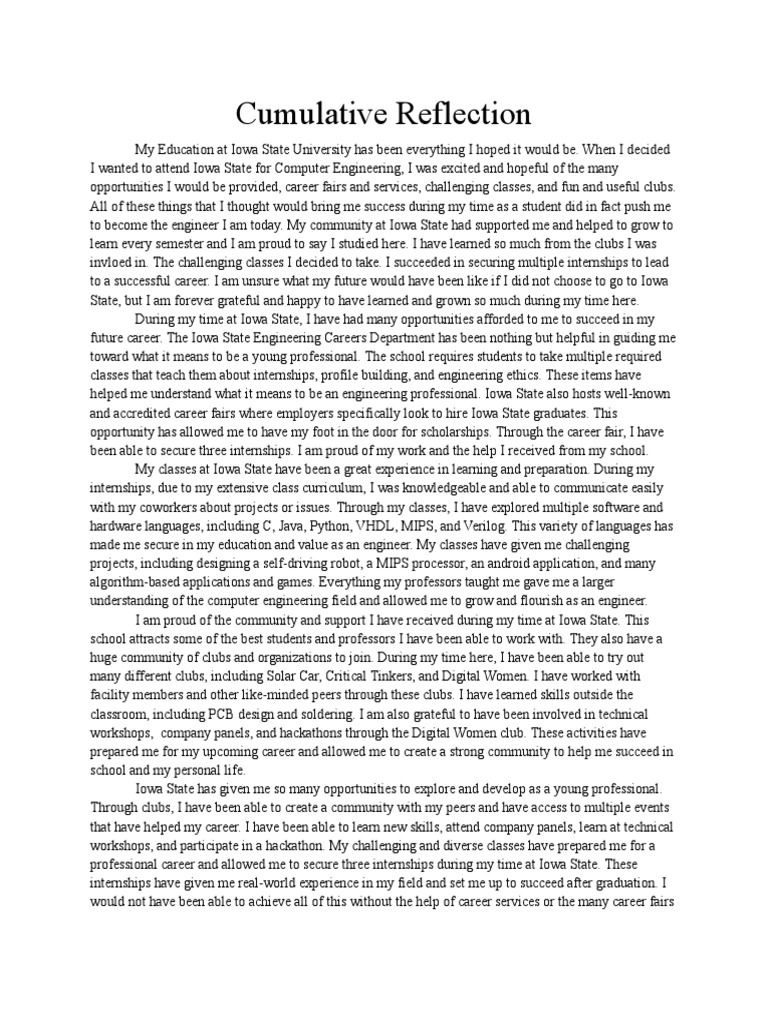 Cumulative Reflection | Download Free PDF | Internship | Job Hunting