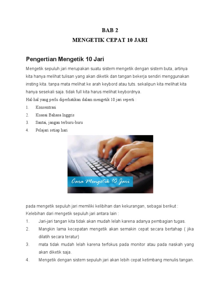 Materi KD 3.2 Mengetik 10 Jari | PDF