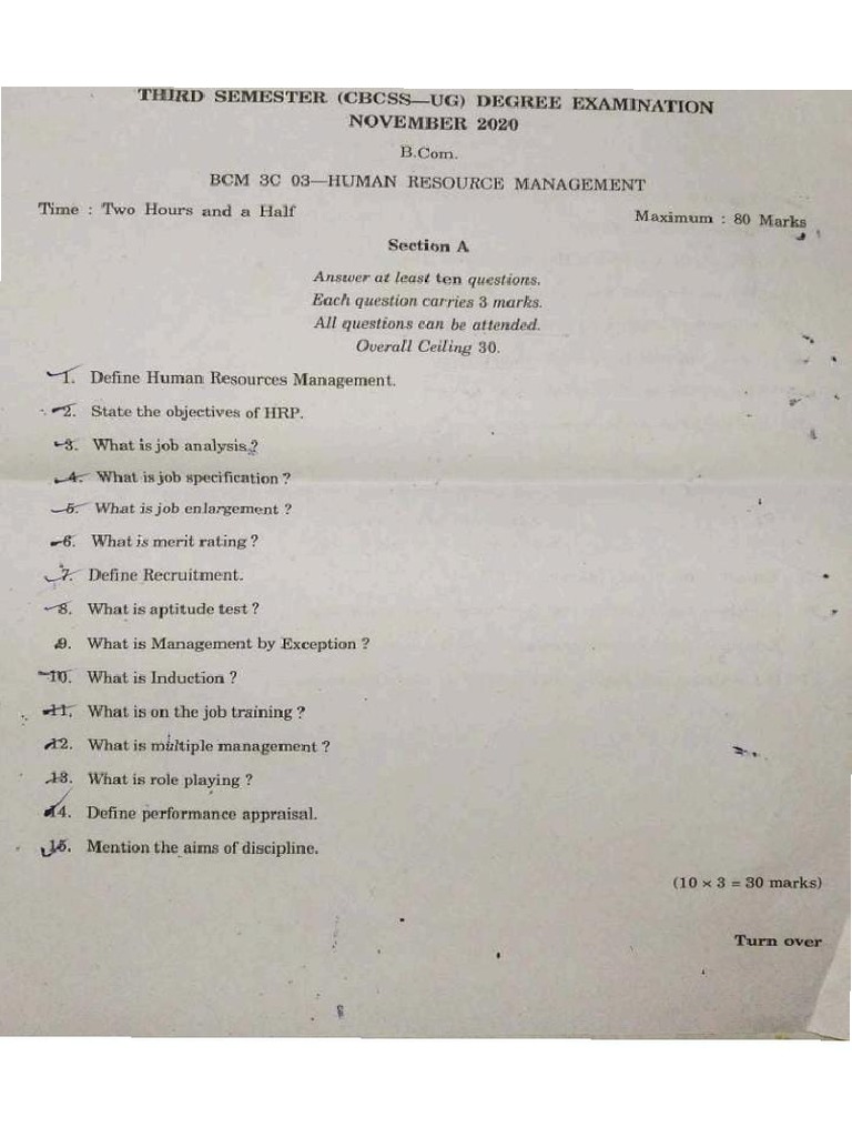 HRM Previous Question Paper | PDF | Teaching Methods & Materials