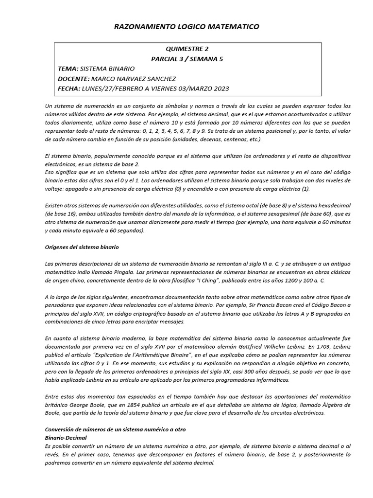Sistema Binario Marco Narvaez Q2 - P3 - S5 (L27febrero-V03 Marzo) | PDF | División (Matemáticas ...