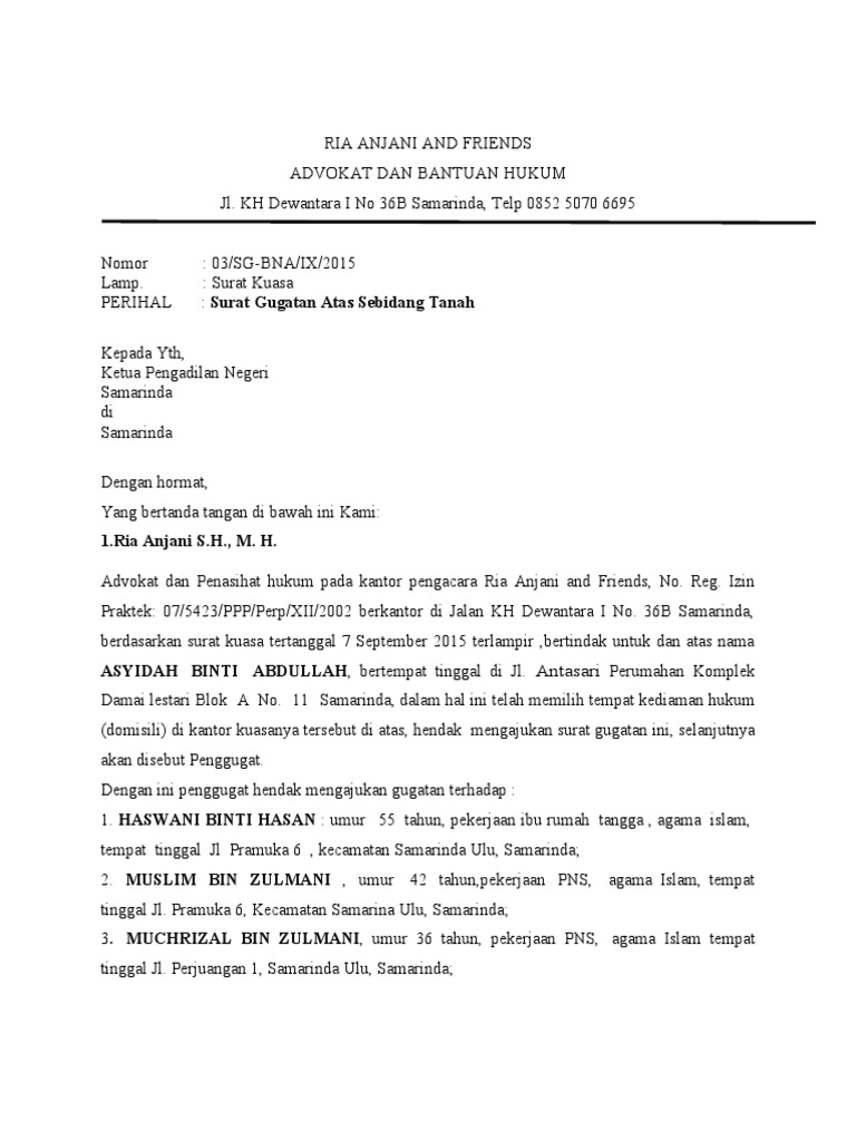Surat Gugatan Perdata Ria | PDF