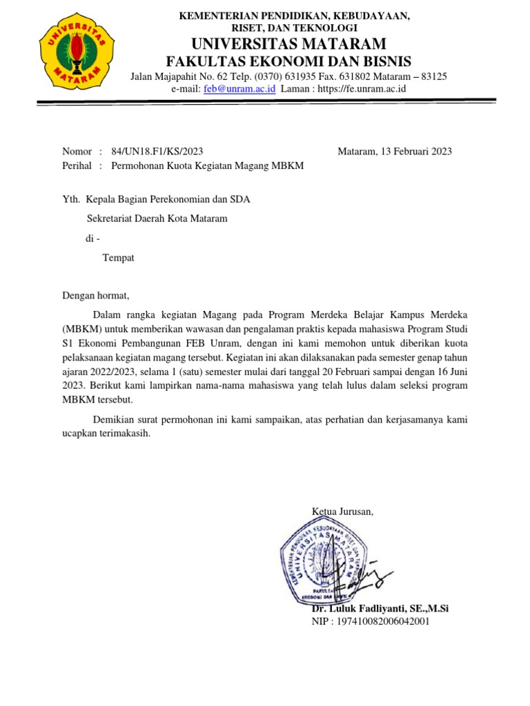 Magang MBKM Unram 2023 | PDF