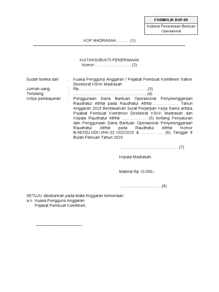 BOP-09 Kuitansi Penerimaan BOP | PDF