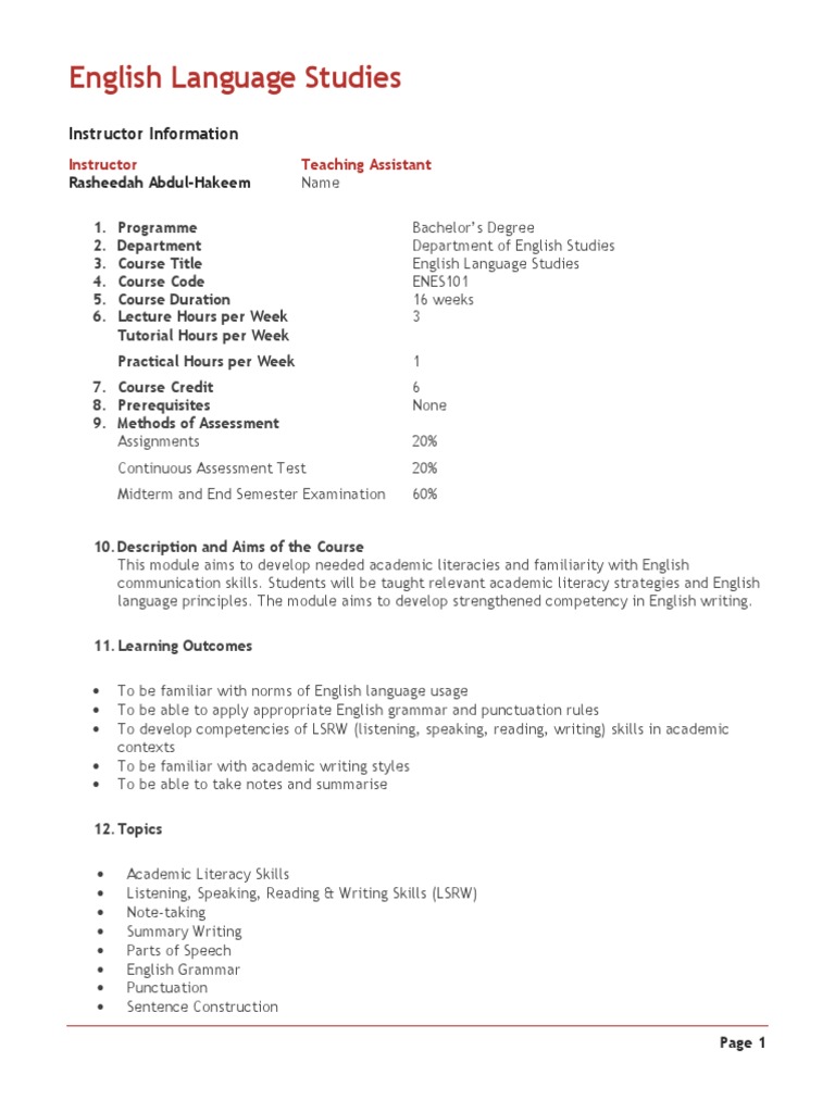 English Language Studies Syllabus PDF | PDF | Linguistics | English Language