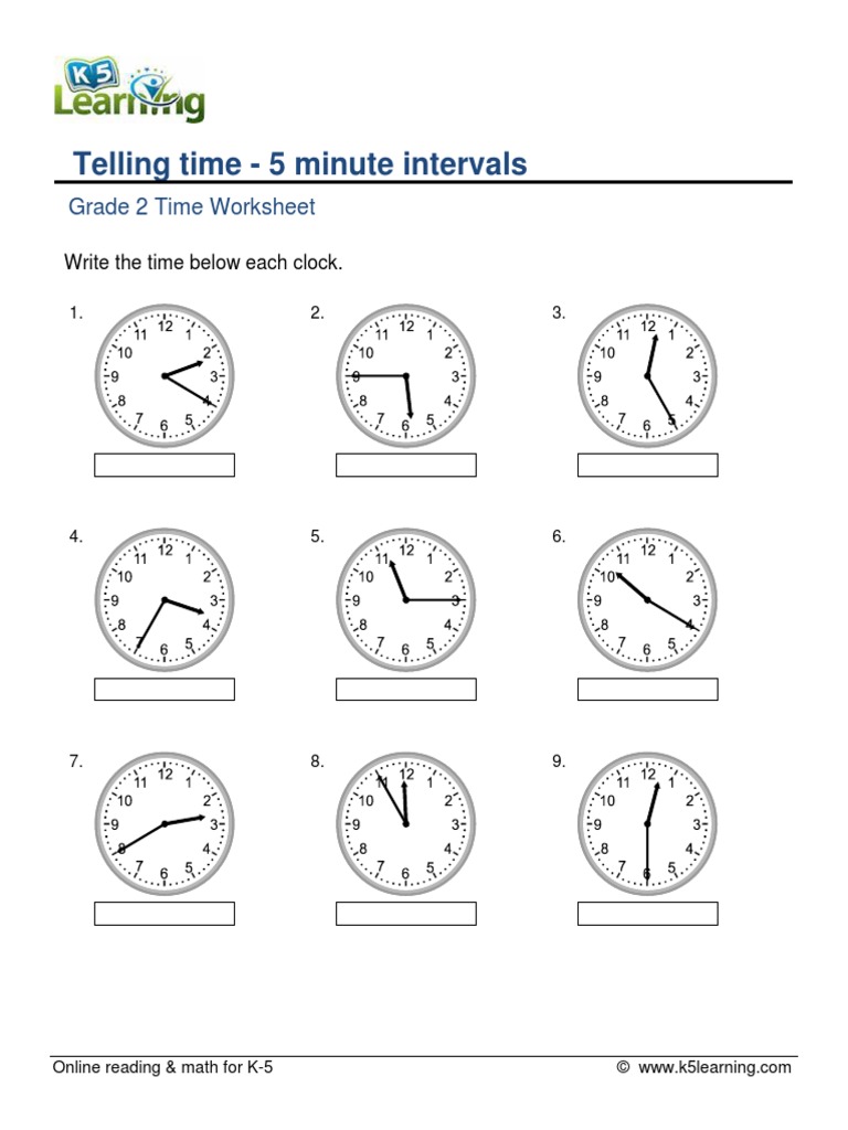 Grade 2 Telling Time 5 Minute Intervals B PDF | PDF