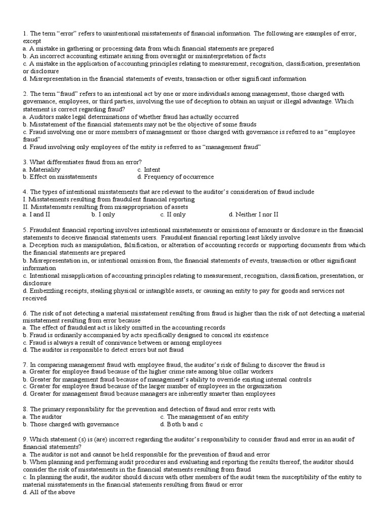 Errors vs. Frauds in Auditing Explained | PDF | Audit | Financial Audit
