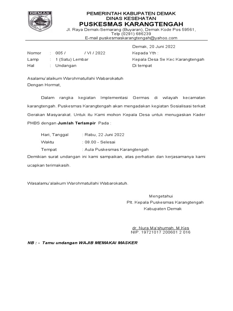 Undangan Sosialisasi Germas Puskesmas | PDF