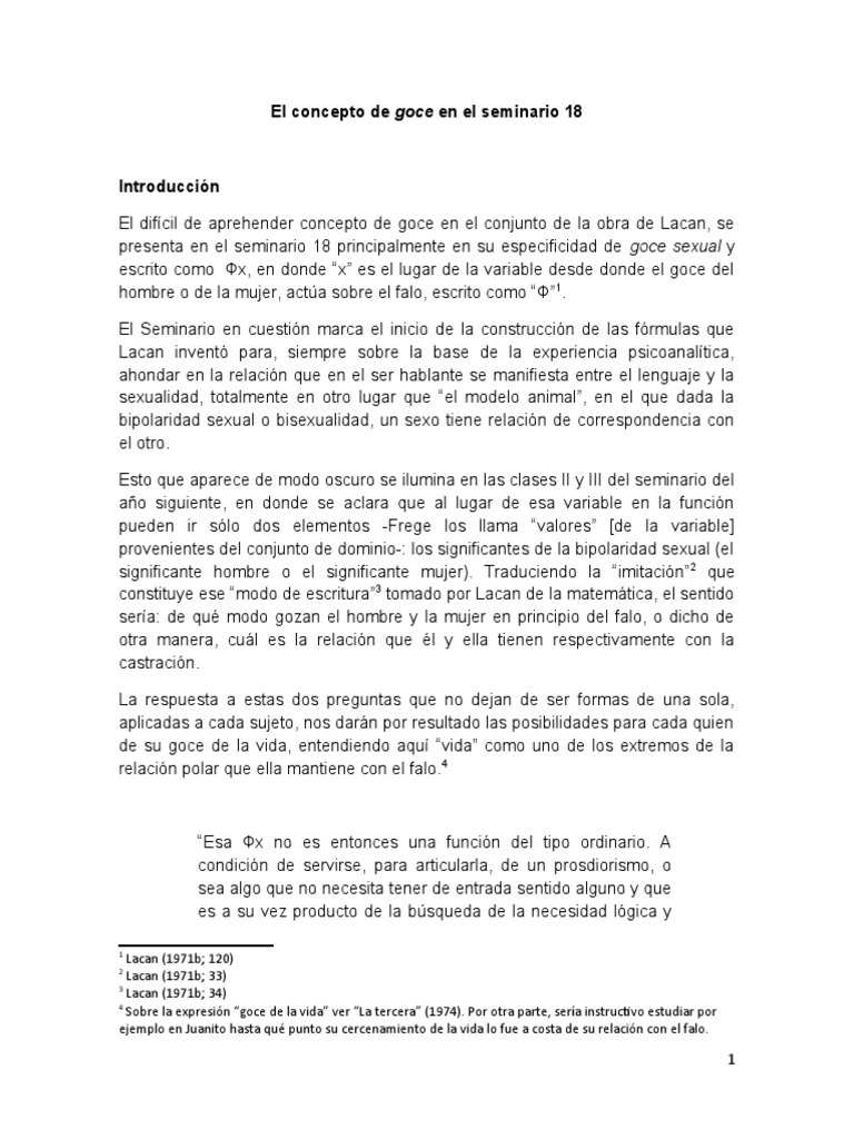 El Concepto de Goce en El Seminario 18 | PDF | Jacques Lacan | Felicidad