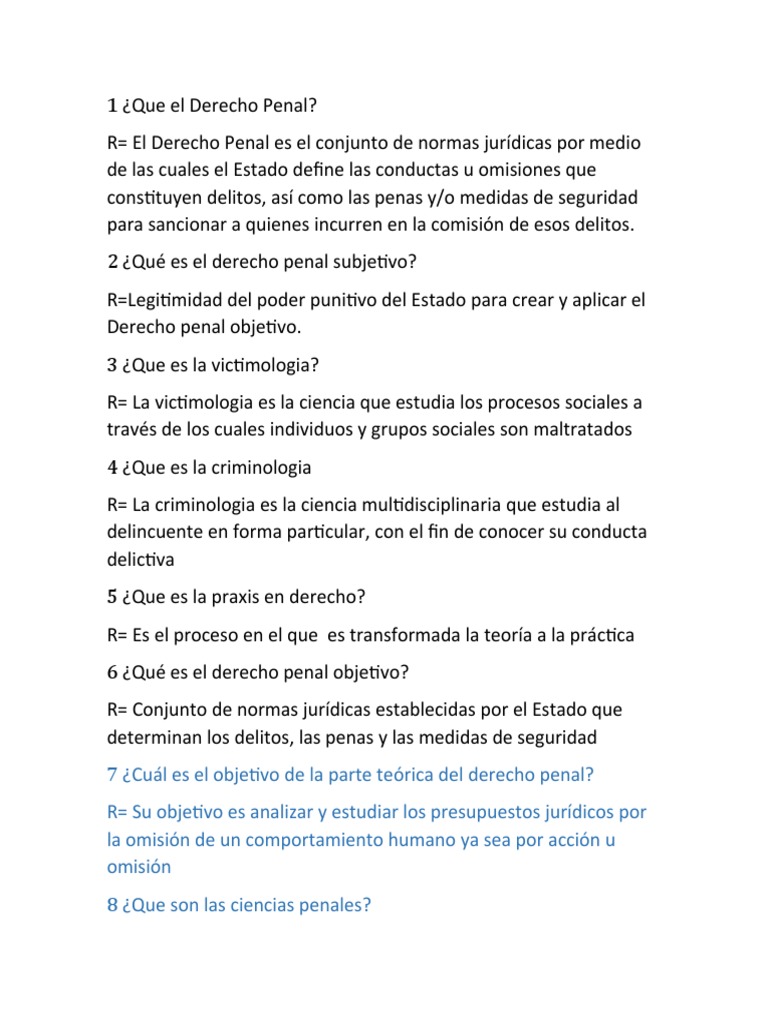 Preguntas Derecho Penal | PDF | Derecho penal | Victimologia