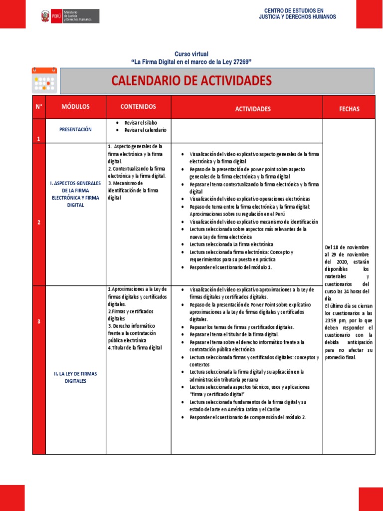 Calendario Firma Digital Nov | PDF | Informática